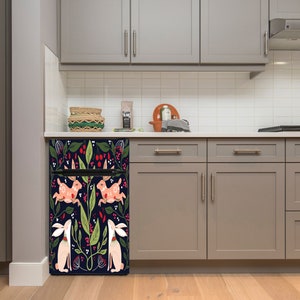 Bunny Fridge Wrap Vintage Door Mural, Folk Style Fridge Retro ...
