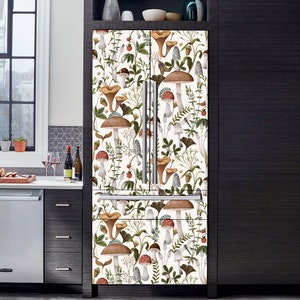 Watercolor Autumn Mushrooms and Flowers Fridge Decal, Vintage Style ...