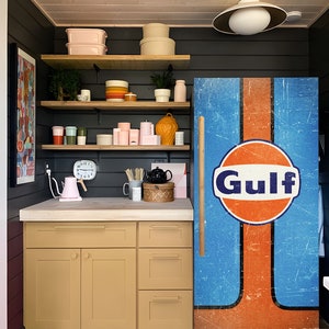 Retro Gus Pump Refrigerator Wrap, Vintage Fuel Station Logo Fridge Wrap ...