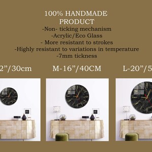 Acrylic Glass Wall Clock, Gold & Black Marble, Non-ticking Clock, Large ...