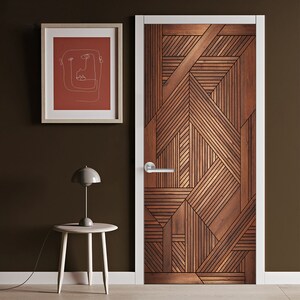 Wooden Decor Door Mural, Geometrical Fridge Decal, Vinyl Wood Texture ...