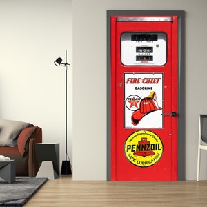 Retro Gaz Pump Refrigerator Wrap, Vinage Fridge Wrap, Fridge Decal ...