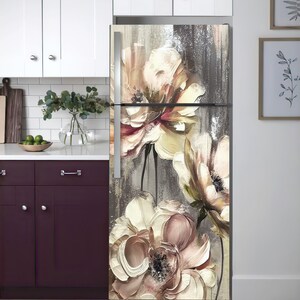 Flower Fridge Wrap, Retro Soft Peonies Refrigerator Decal, Floral Vinyl ...