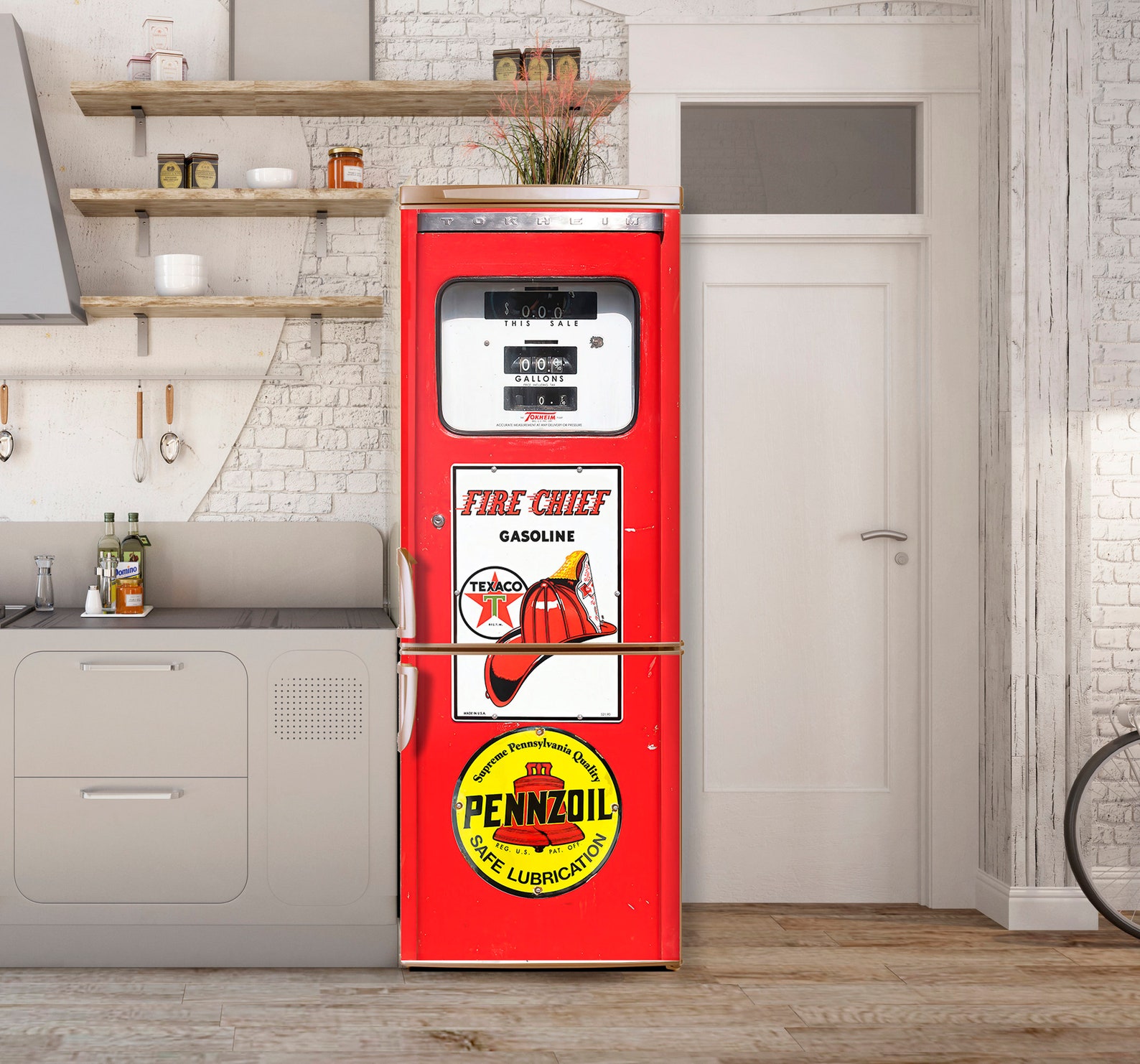 Retro Gaz Pump Refrigerator Wrap, Vinage Fridge Wrap, Fridge Decal ...