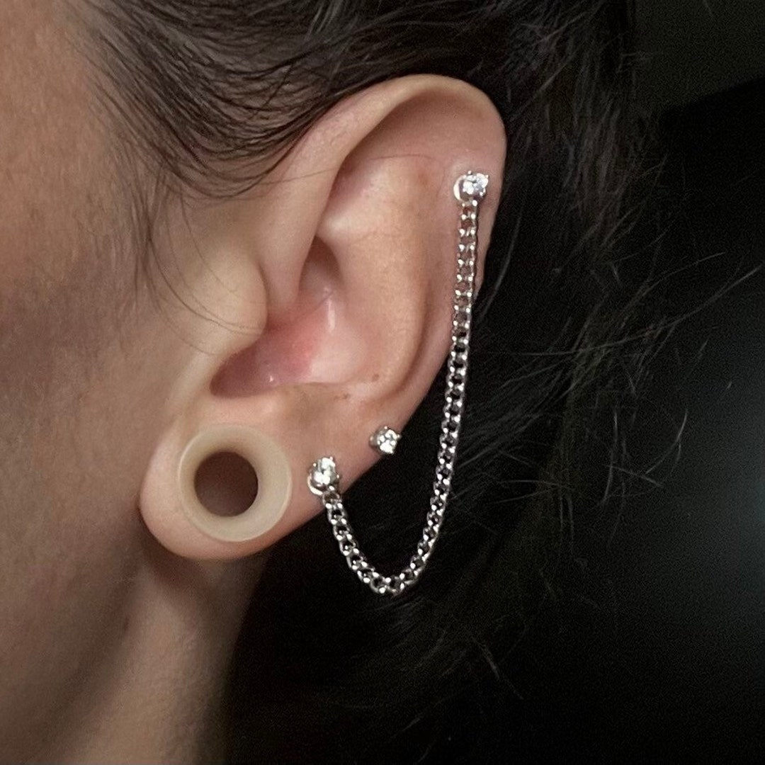 Silver Ear Chain | Piercing Connector - Etsy