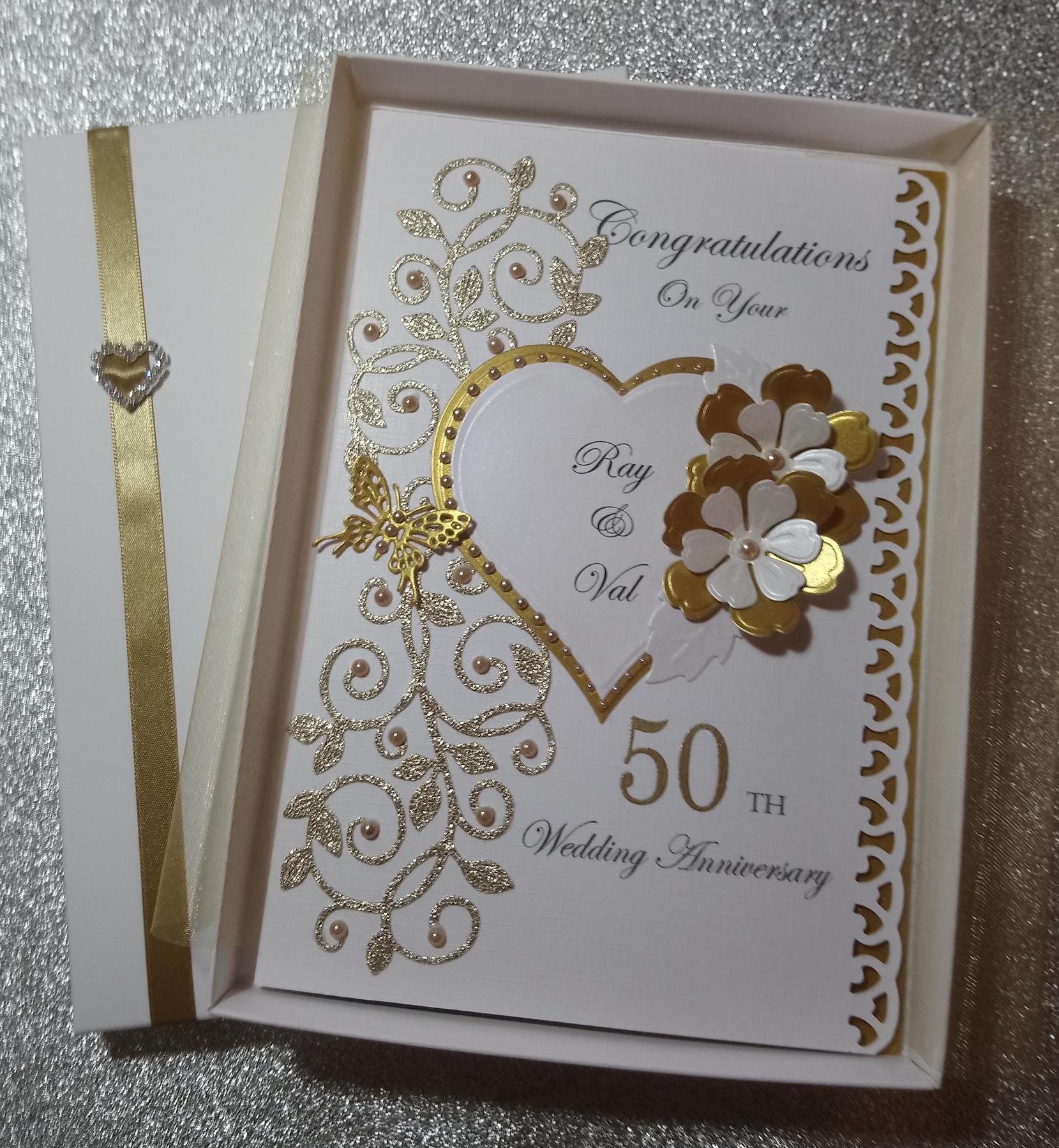 Golden Wedding Anniversary Card 50th Handmade Personalised - Etsy
