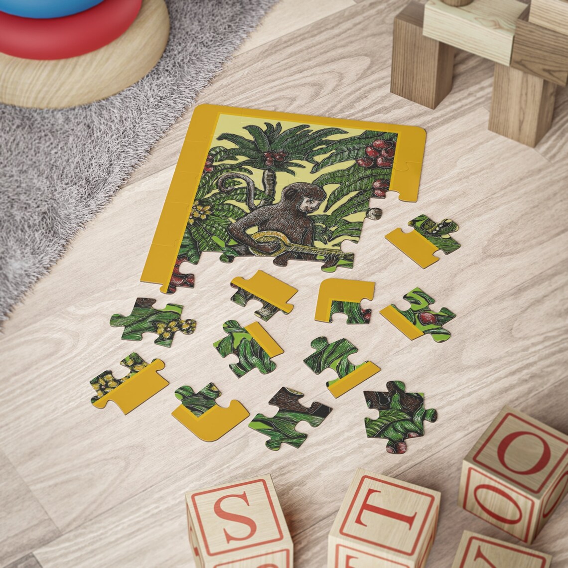 Kids' 30-piece Jigsaw Puzzle, Monkey Playing Banjo Under Palm Trees - Etsy