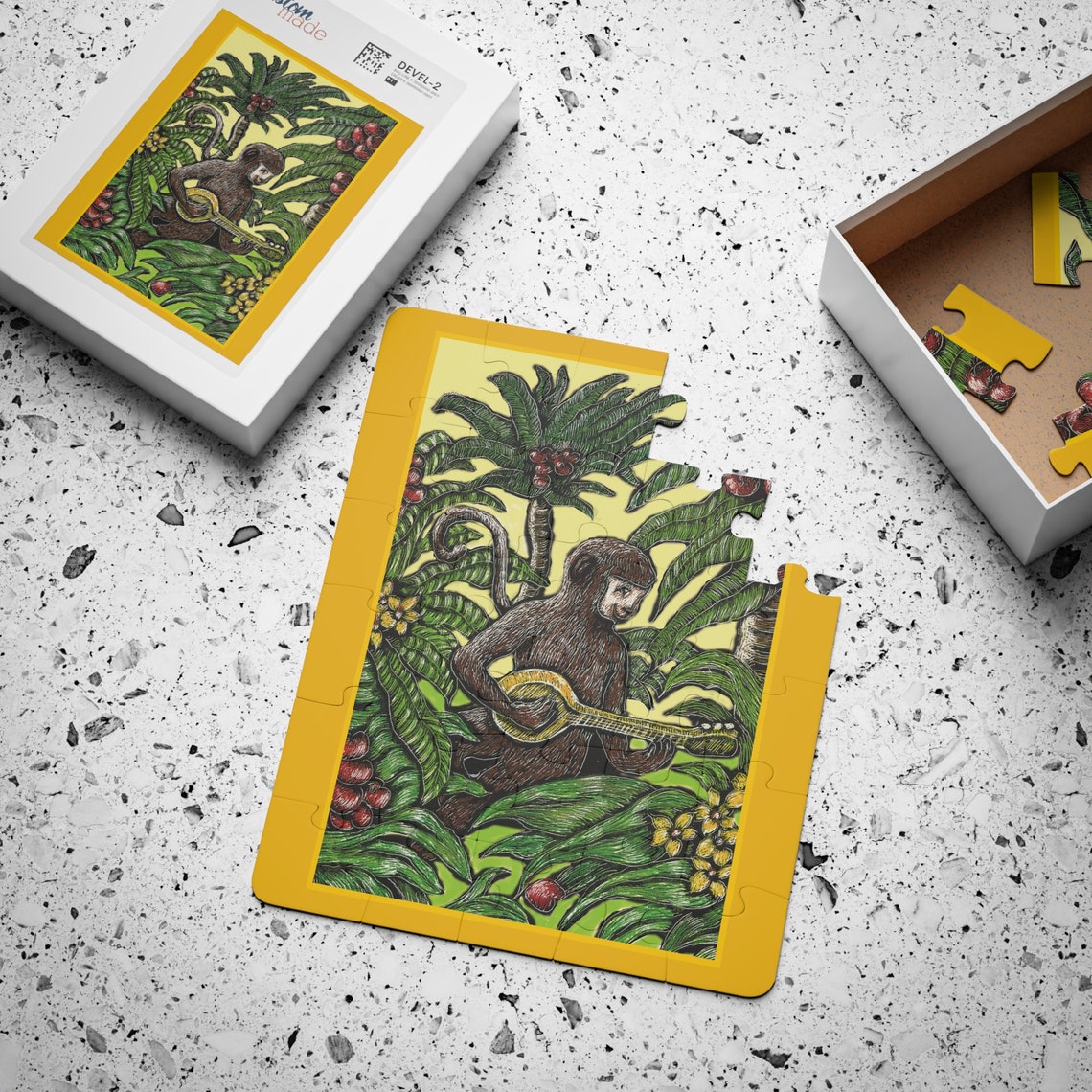 Kids' 30-piece Jigsaw Puzzle, Monkey Playing Banjo Under Palm Trees - Etsy