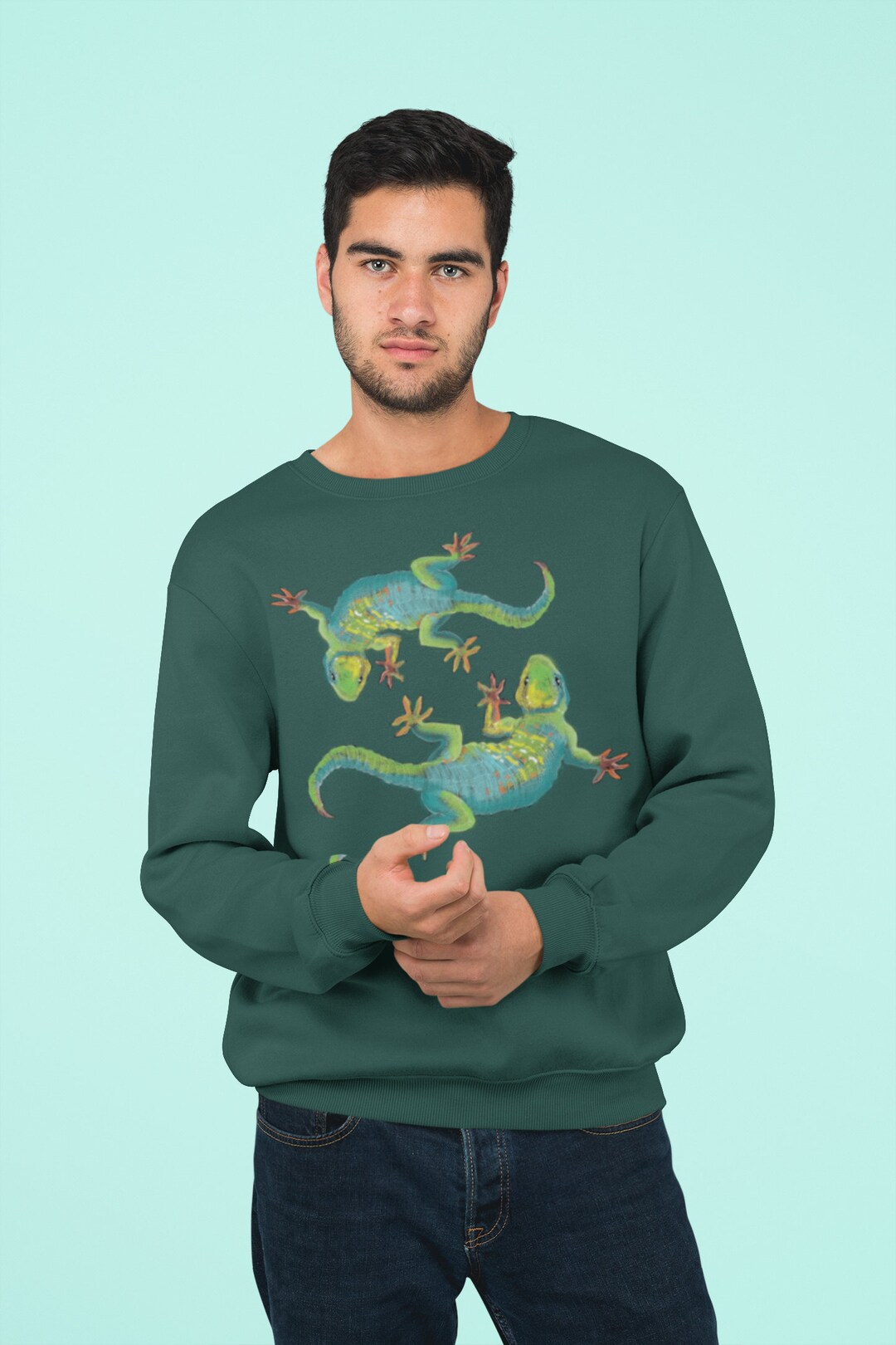Unisex Crewneck Pullover Sweatshirt, Lizard Ying-yang, Hand-drawn ...
