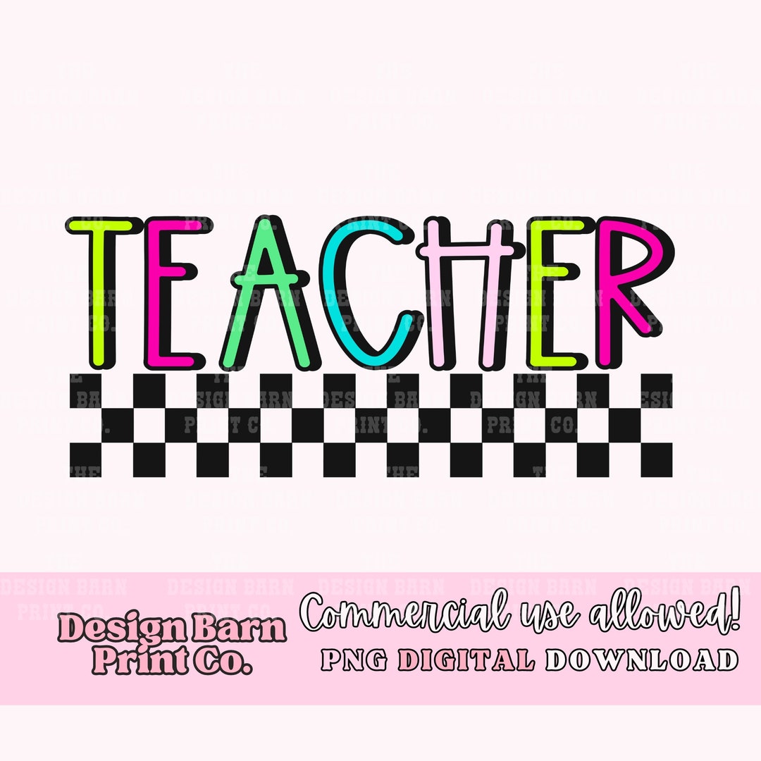 DIGITAL Checkered Teacher Png, Colorful Teacher Design, School Design ...