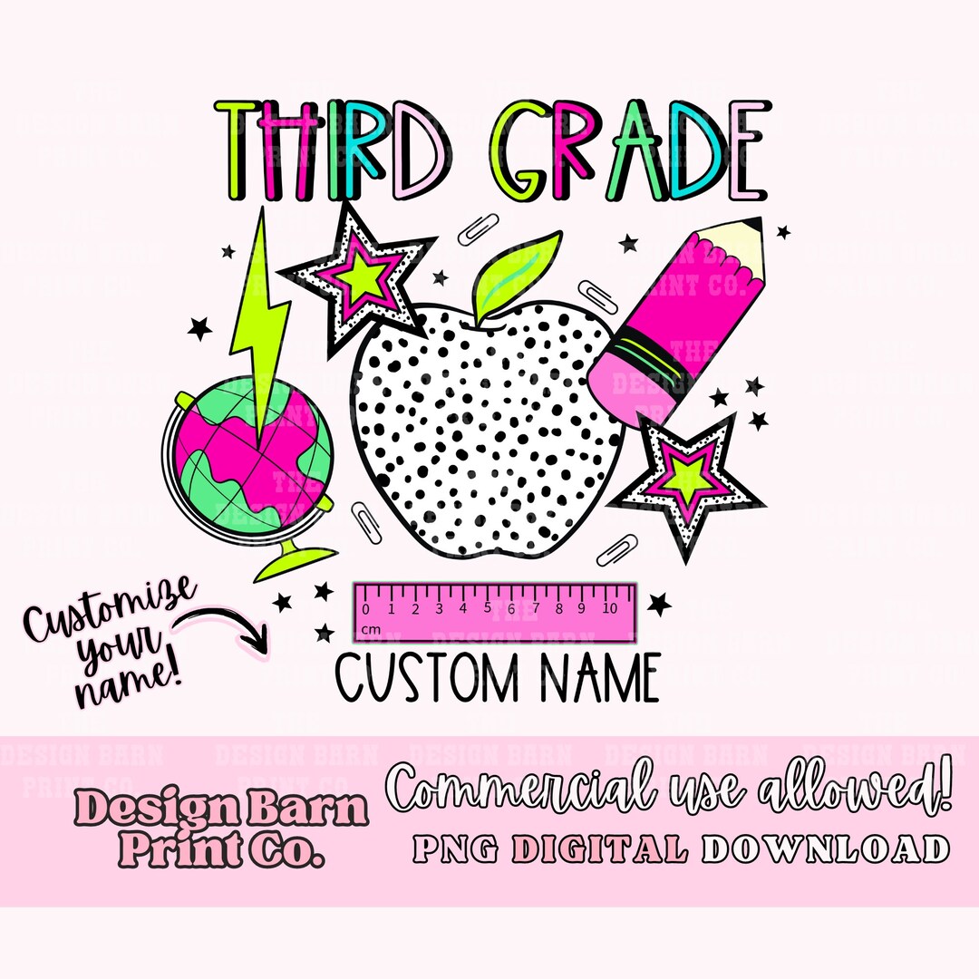 DIGITAL Custom School Png, Third Grade Png, Colorful School Design ...