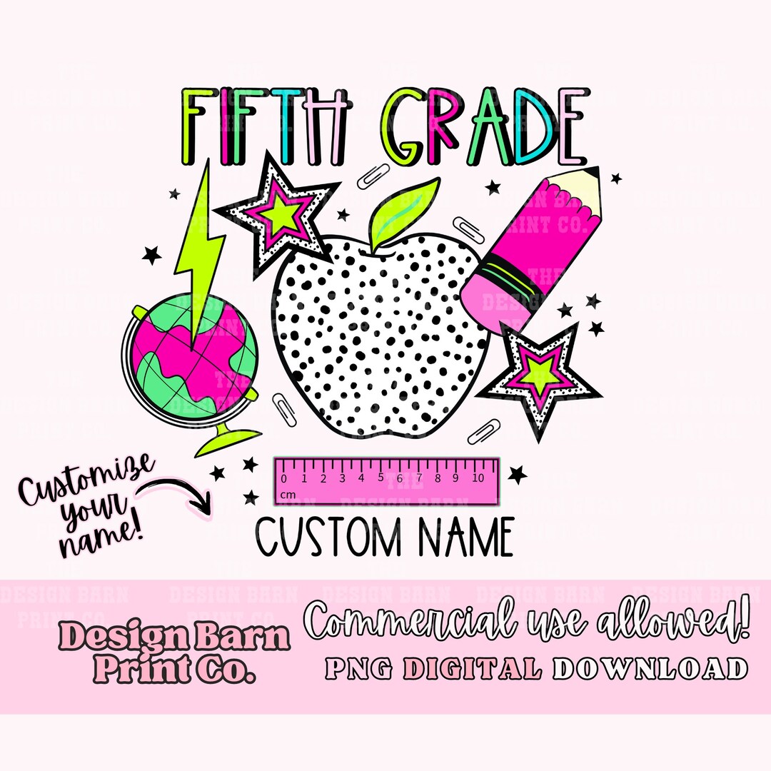 DIGITAL Custom School Png, Fifth Grade Png, Colorful School Design ...