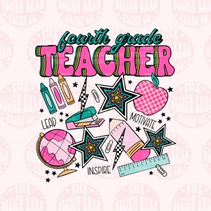 DIGITAL Fourth Grade Teacher Png Retro Teacher Design Occupation Design ...