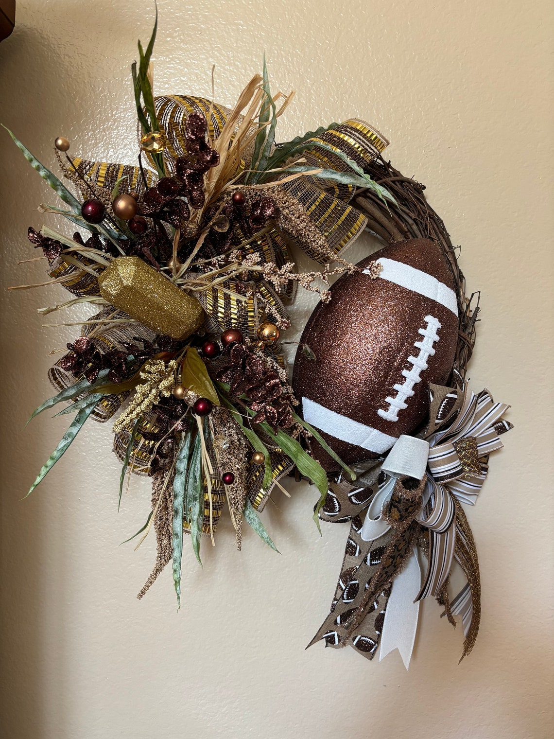 Grapevine Football Wreath, Gold Fall Football Door Decor, Fall Wreath ...