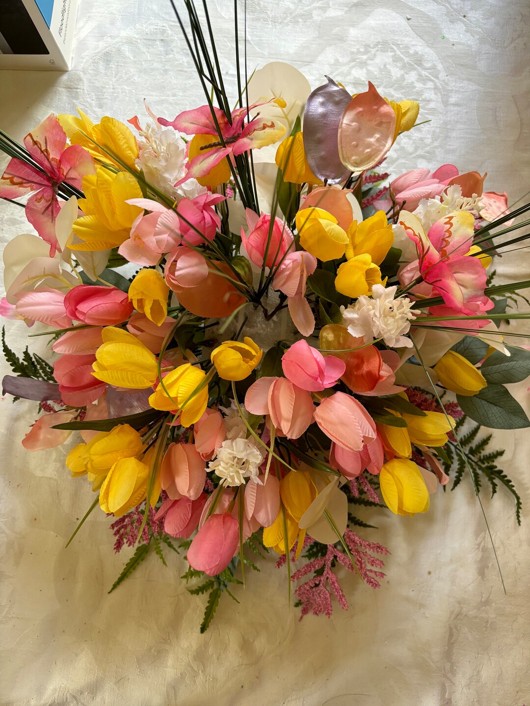 Cemetery Stone Saddle, Memorial Floral Arrangement, Sympathy Spray ...