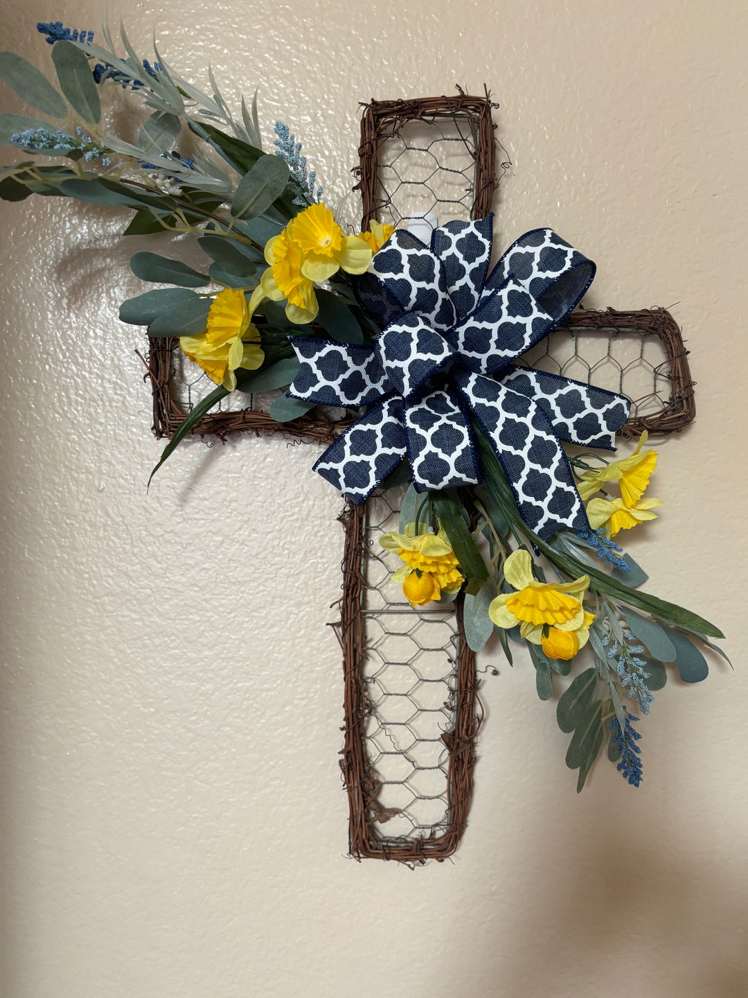 Spring Grapevine Cross, Cemetery Cross, Religious Wreath, Christian ...