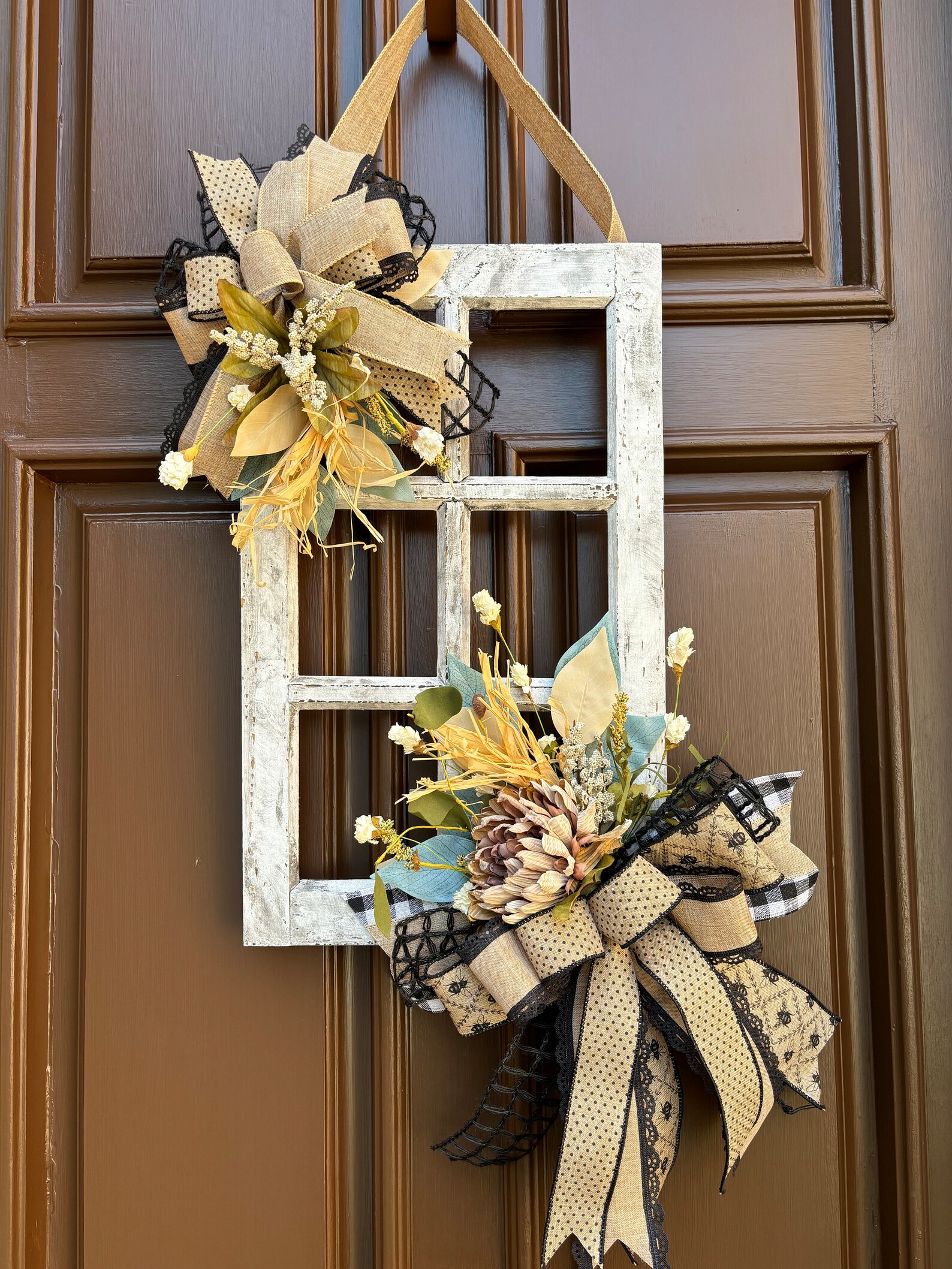 Rustic Farmhouse Window Pain Door Hanger, Farmhouse Wreath, Front Door ...