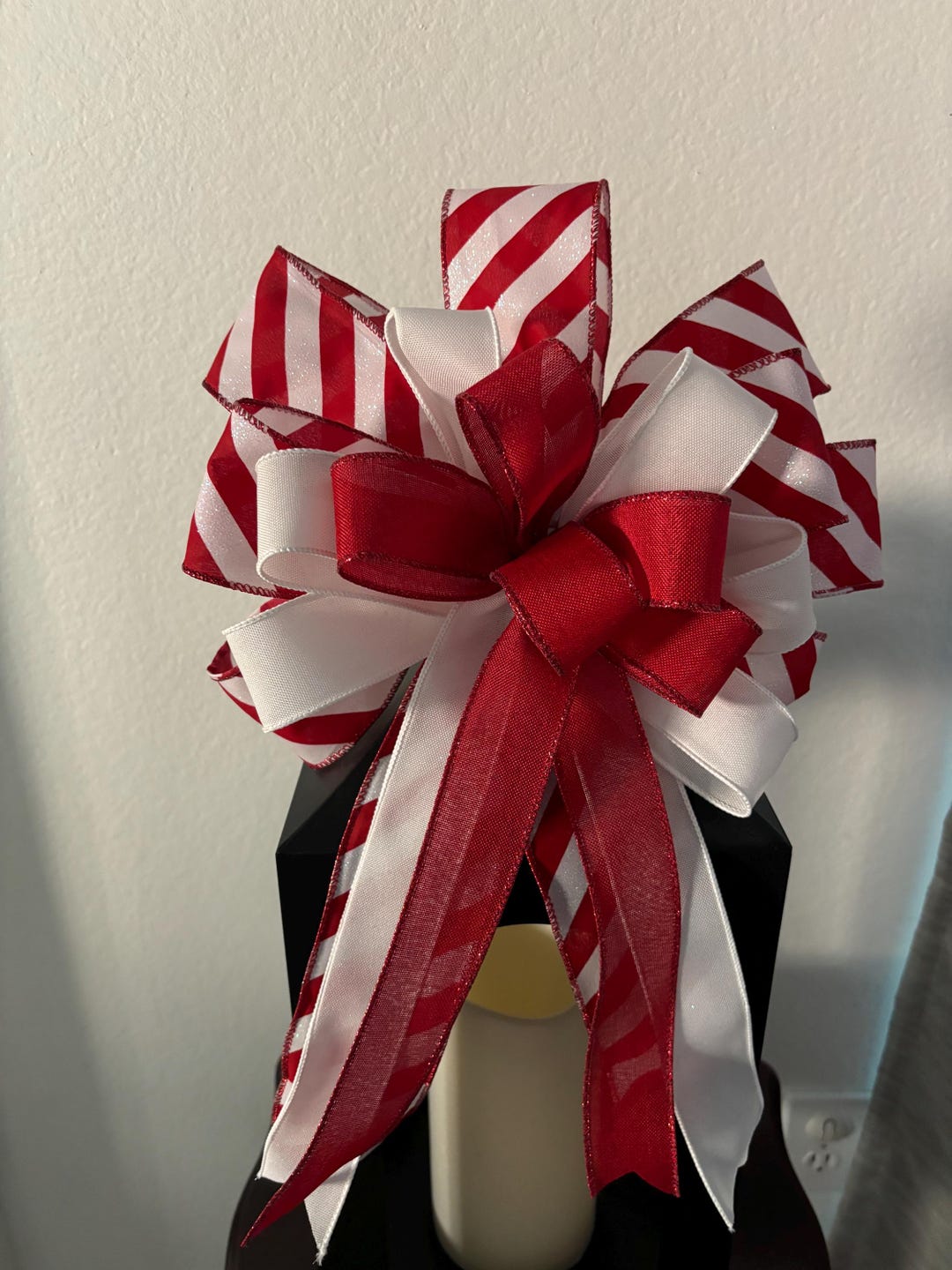 Christmas Bow, Peppermint Stripes, Red and White, Christmas Decor ...