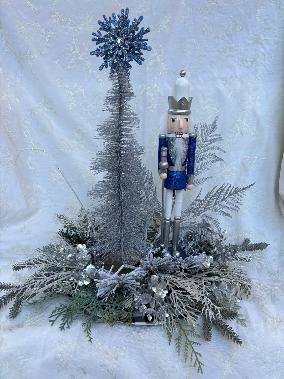 Elegant Silver and Blue Nutcracker Centerpiece, Silver and Blue ...
