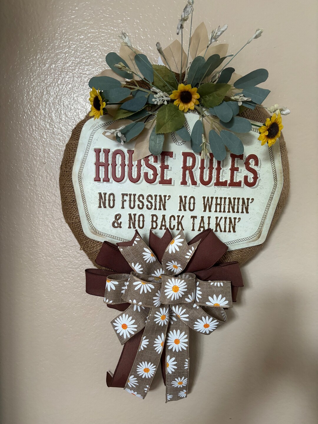 Home Rules Farmhouse Wreath, Gift for Mom, House Rules Wreath - Etsy