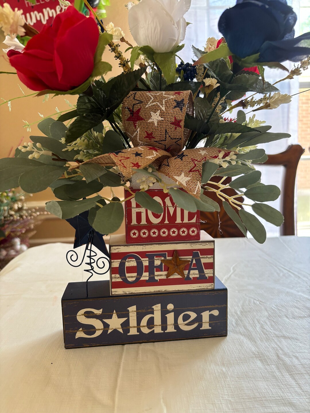 Patriotic Centerpiece, Military Family Decor, Farmhouse Patriotic ...