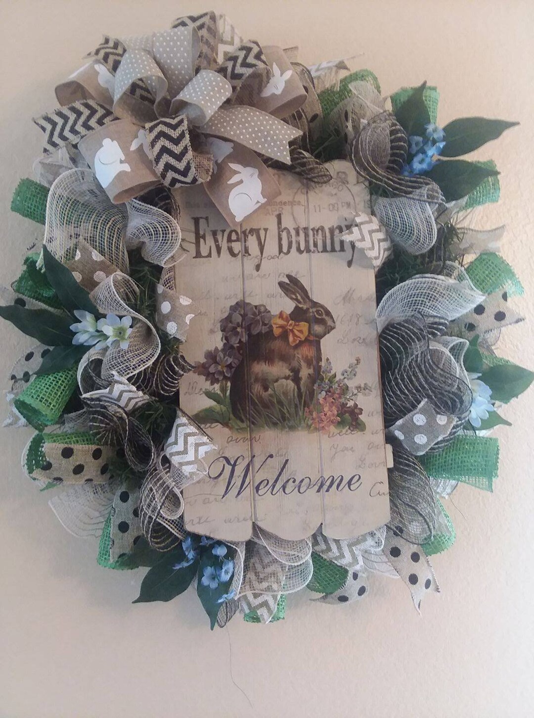 Bunny Wreath, Easter Wreath, Bunny Decor, Every Bunny Welcome, Welcome ...