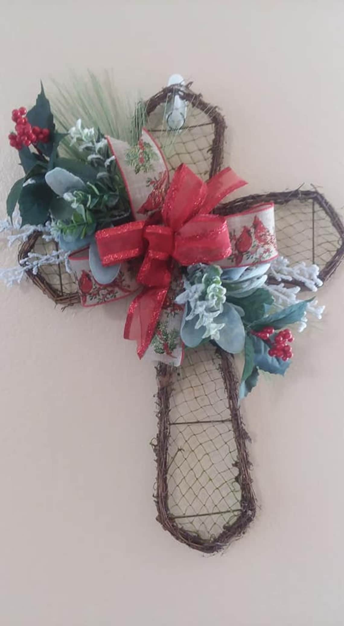 Christmas Cross. Grapevine Cross, Cemetery Cross, Religious Wreath ...