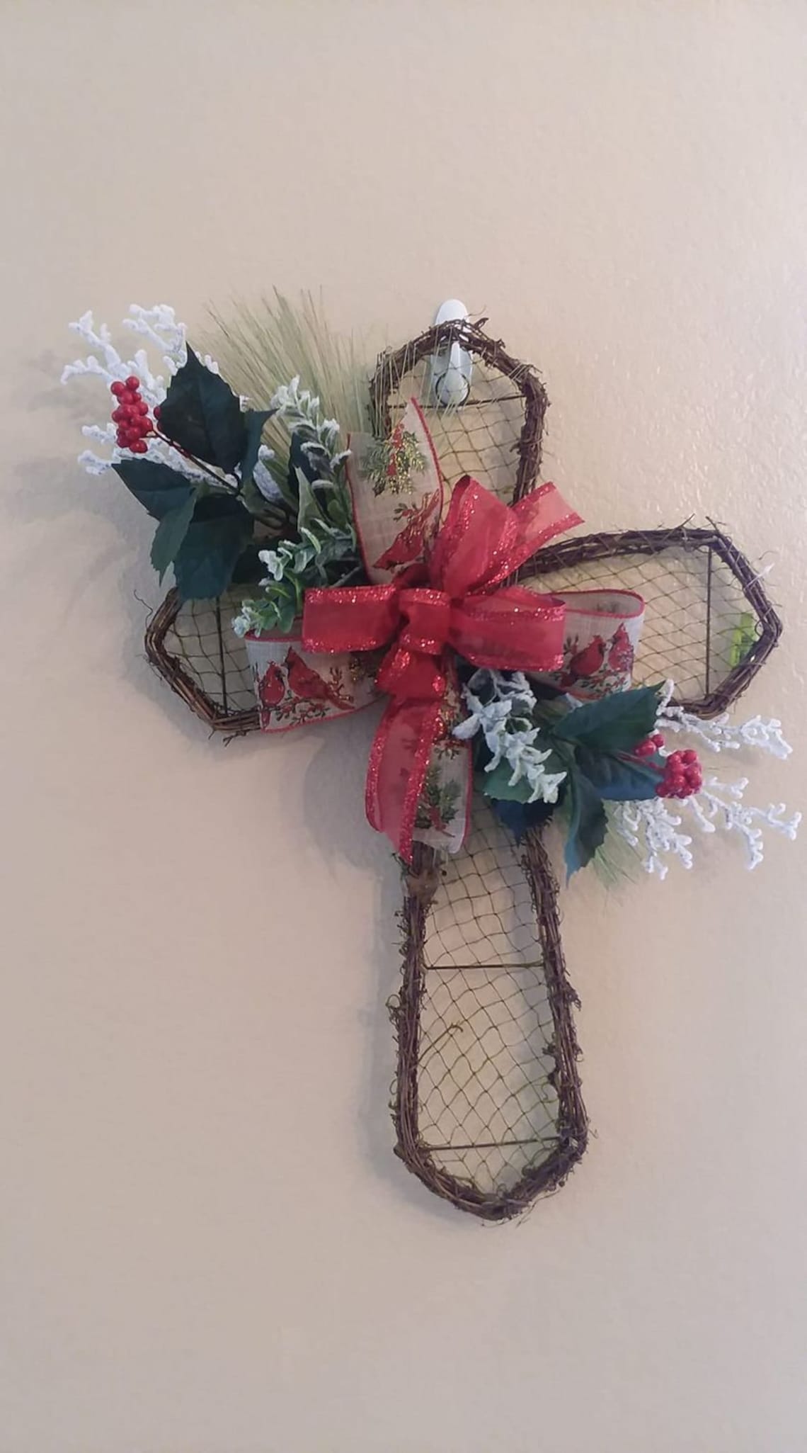 Christmas Cross. Grapevine Cross, Cemetery Cross, Religious Wreath ...