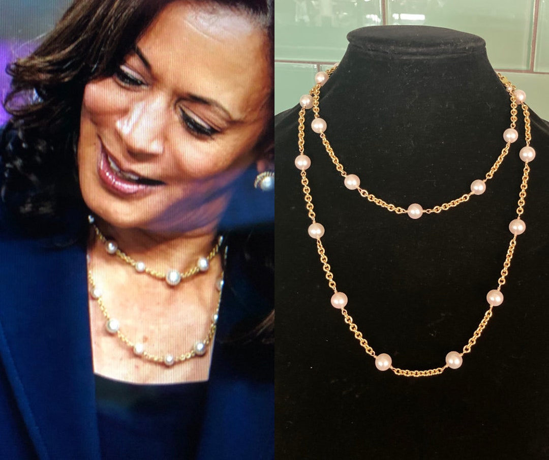 Kamala Harris Iconic Pearl and Gold Station Necklace With THICK Gold ...