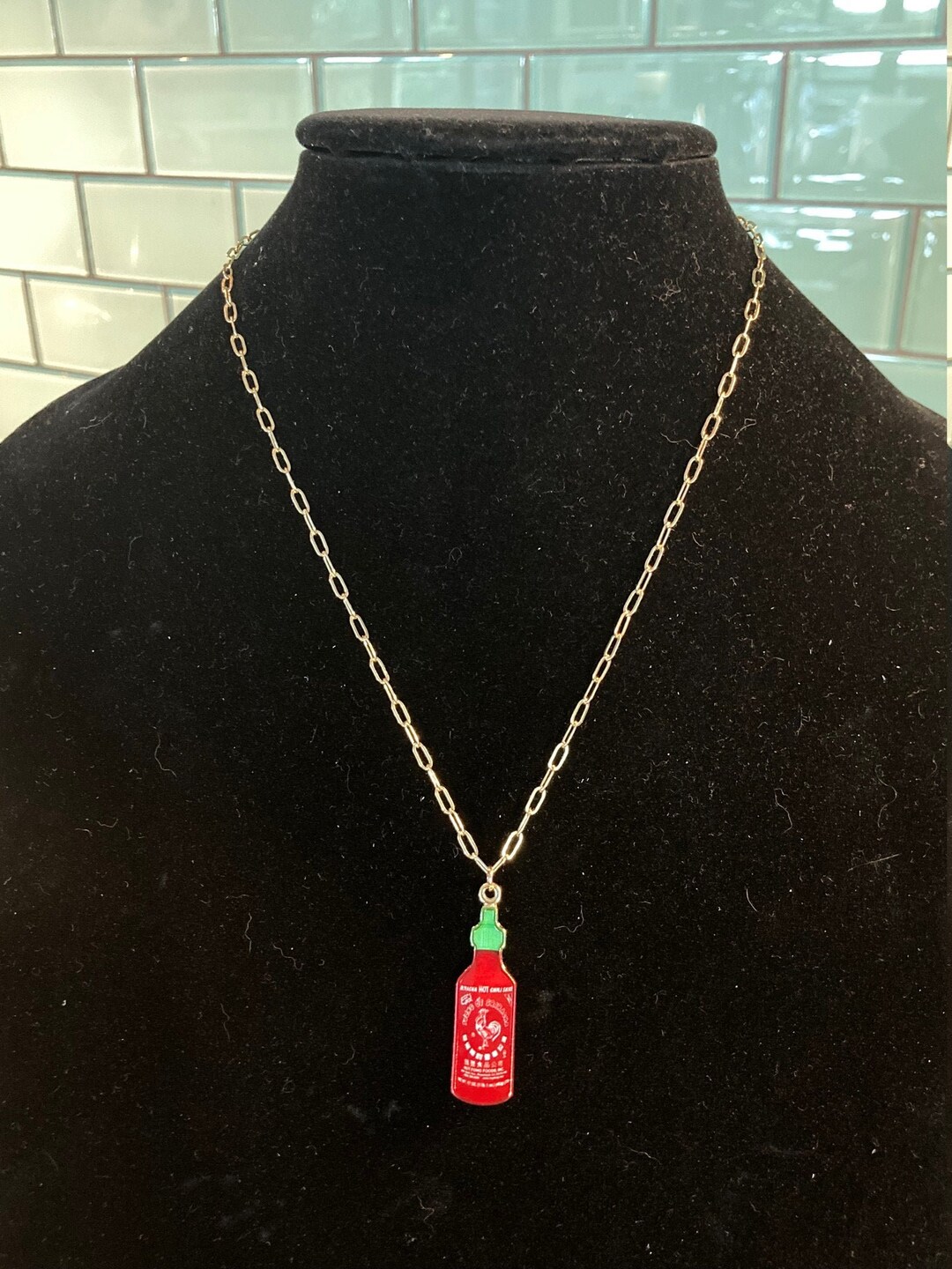 Sriracha Necklace GOLD Sriracha Charm Sriracha Choker Sriracha Jewelry ...