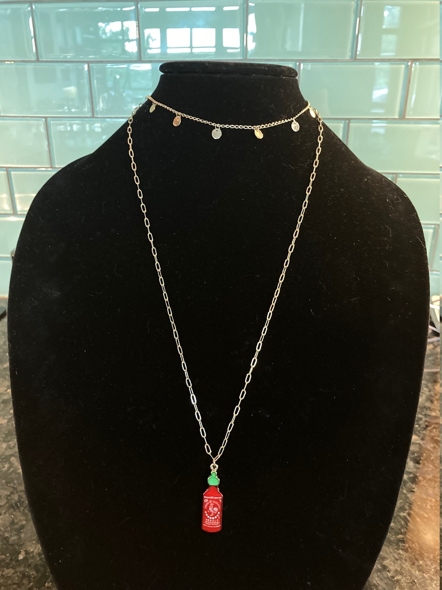 Sriracha Necklace GOLD Sriracha Charm Sriracha Choker Sriracha Jewelry ...