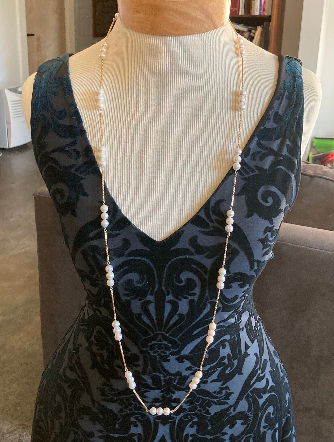 Flapper Pearls Art Deco 1920's Pearl Station Necklace 14K Gold Fill and ...