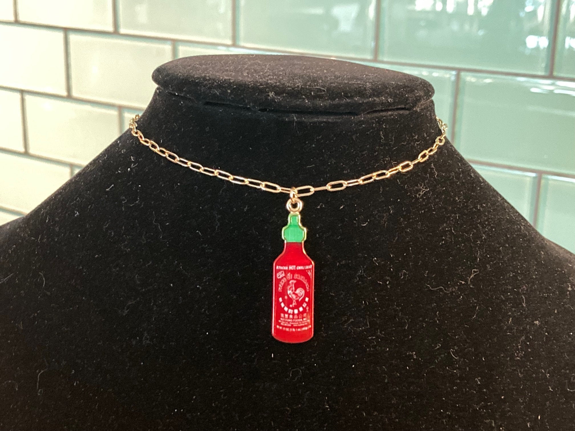 Sriracha Necklace GOLD Sriracha Charm Sriracha Choker Sriracha Jewelry ...