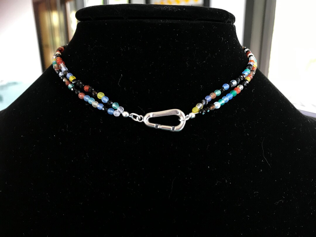 Carabiner Climbing Choker 3mm Faceted Party Agate Gemstone Sterling ...
