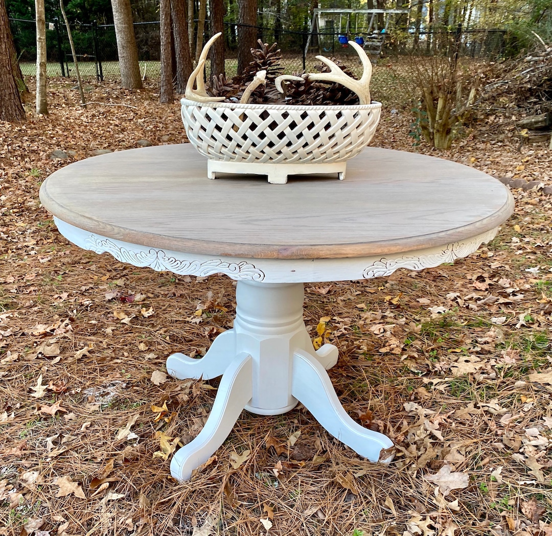 Round Dining Table White Pedestal Table Custom Painted Kitchen Table Refinished Furniture Unique Furniture One of a kind Furnishings Etsy Canada