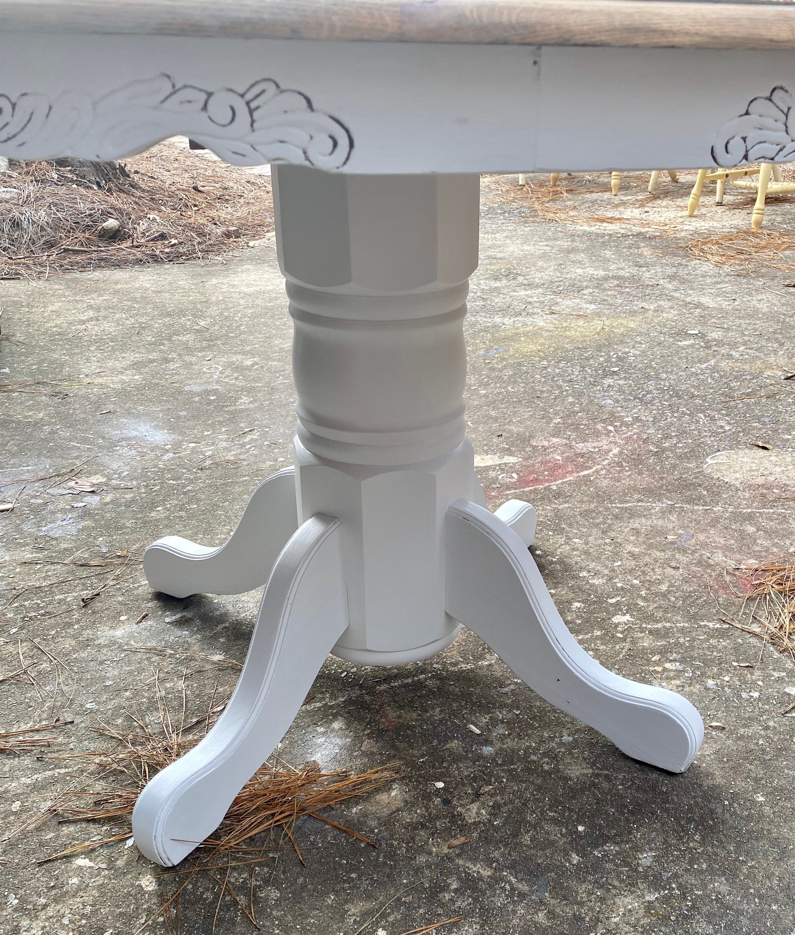 Round dining table white pedestal table custom painted kitchen table refinished furniture unique furniture one of a kind furnishings Etsy