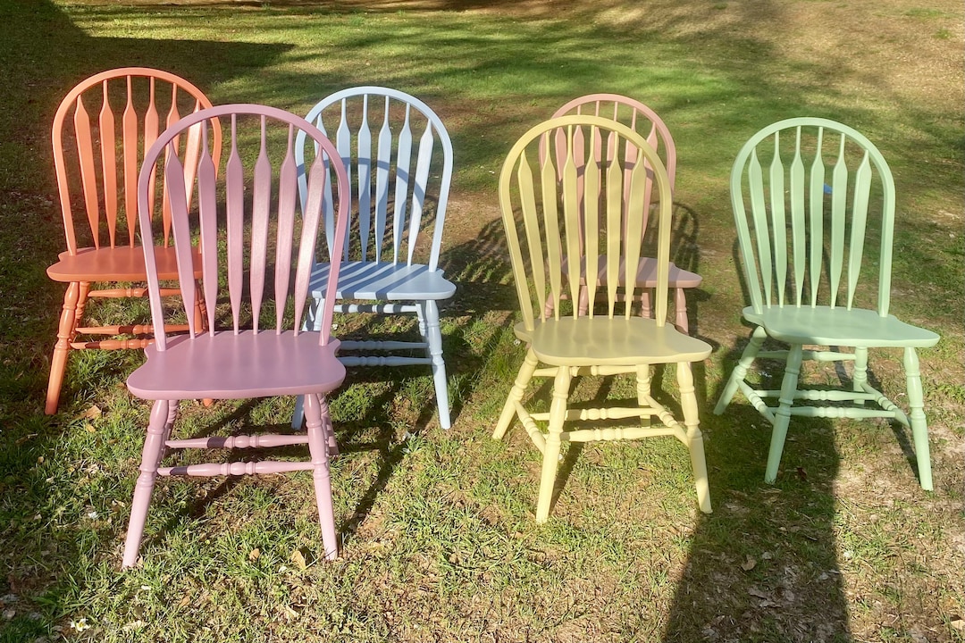 Set of 6 Wood Chairs, Painted Dining Chairs, Boho Dining Chairs, Custom ...