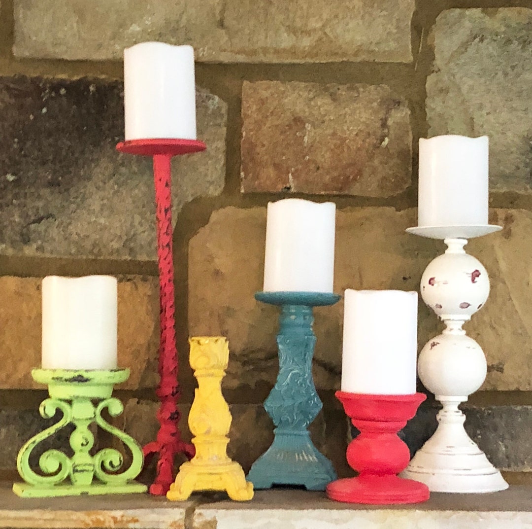 Whimsical Candlestick Set Wedding Bohemian Wedding Candle Set Colorful ...