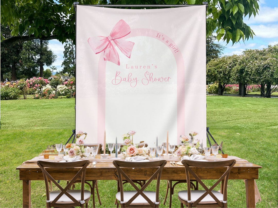 Pink Bow Baby Shower Custom Banner, Girl Baby Shower, Completely ...