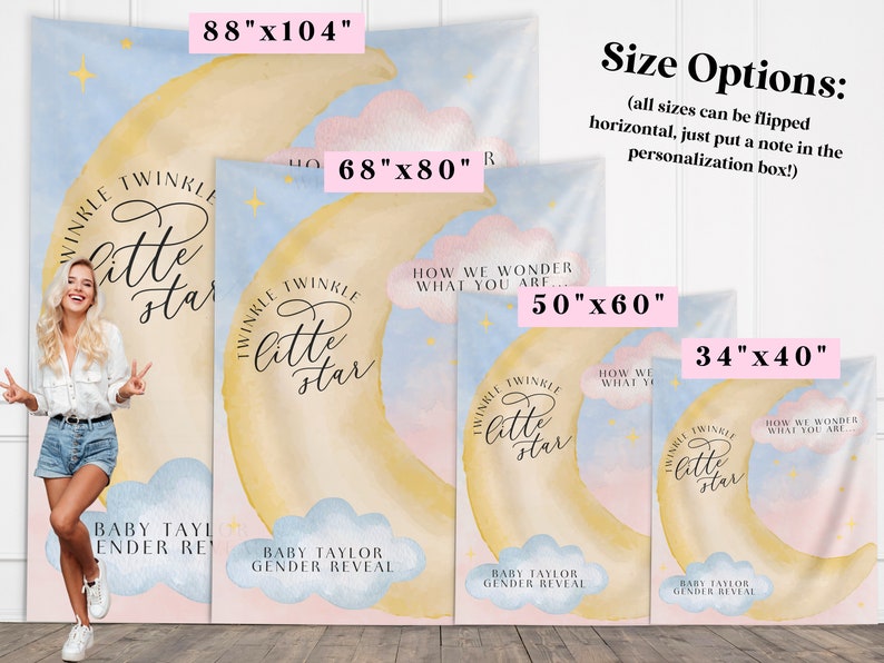 Twinkle Little Star Gender Reveal Banner, Over the Moon Backdrop, Moon ...