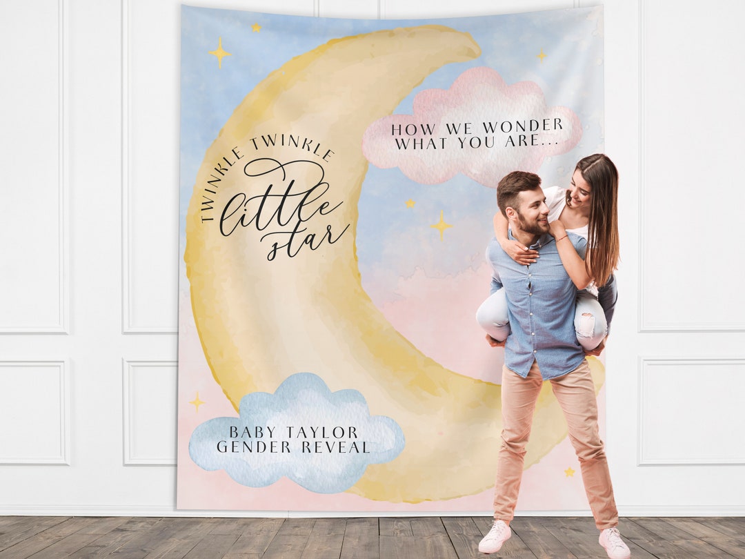 Twinkle Little Star Gender Reveal Banner, Over the Moon Backdrop, Moon ...
