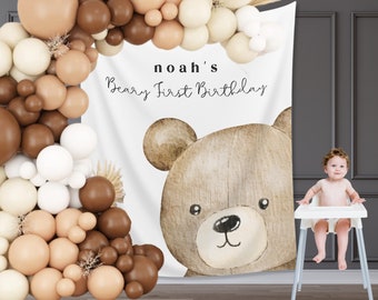 Beary First Birthday Party Customizable Banner Beary 1st Birthday Boy ...
