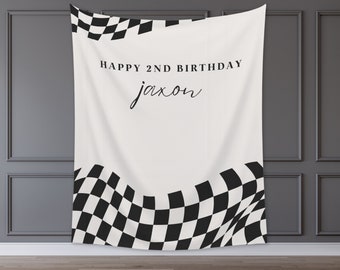 Custom Retro Birthday Banner Racing Birthday Party Theme Checkered Flag ...