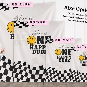 One Happy Dude Custom Birthday Banner, Retro Smiley Face Boy Birthday ...