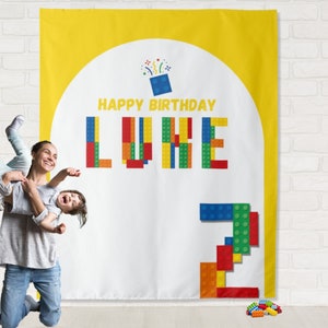Building Brick Custom Birthday Backdrop | Personalized Lego-inspired ...