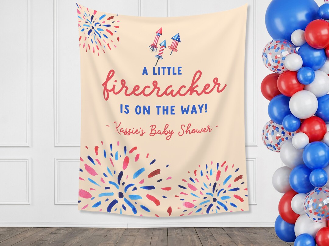 A Little Firecracker is on the Way Custom Text Baby Shower Banner| Red ...