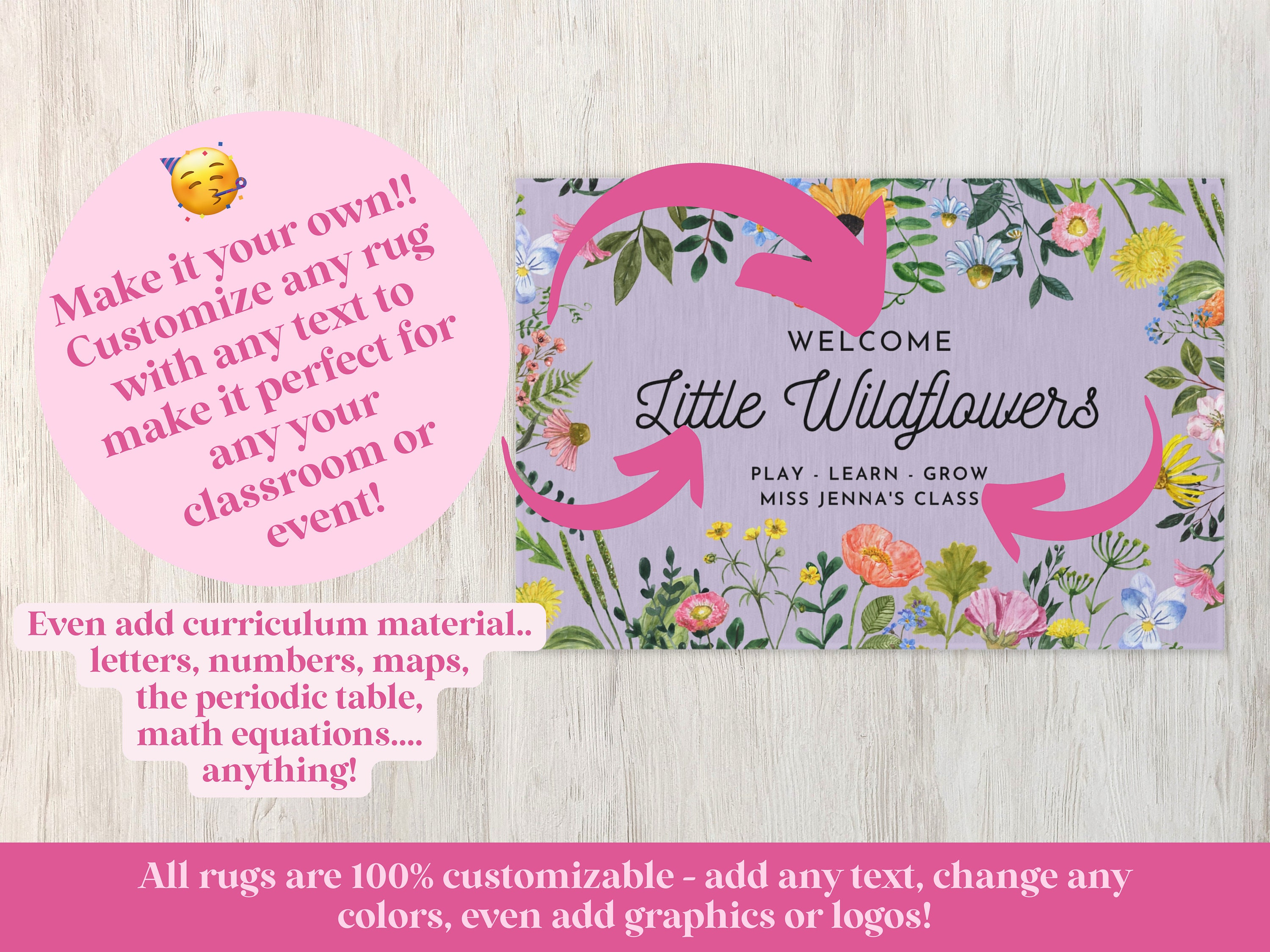Welcome Little Wildflowers Classroom Door Mat | Completely Customizable ...
