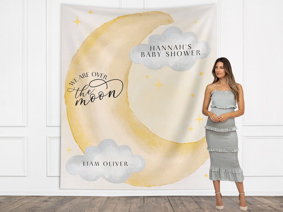 Moon and Stars Baby Shower Banner, Over the Moon Backdrop, Twinkle ...