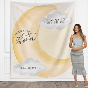 Moon and Stars Baby Shower Banner, Over the Moon Backdrop, Twinkle ...