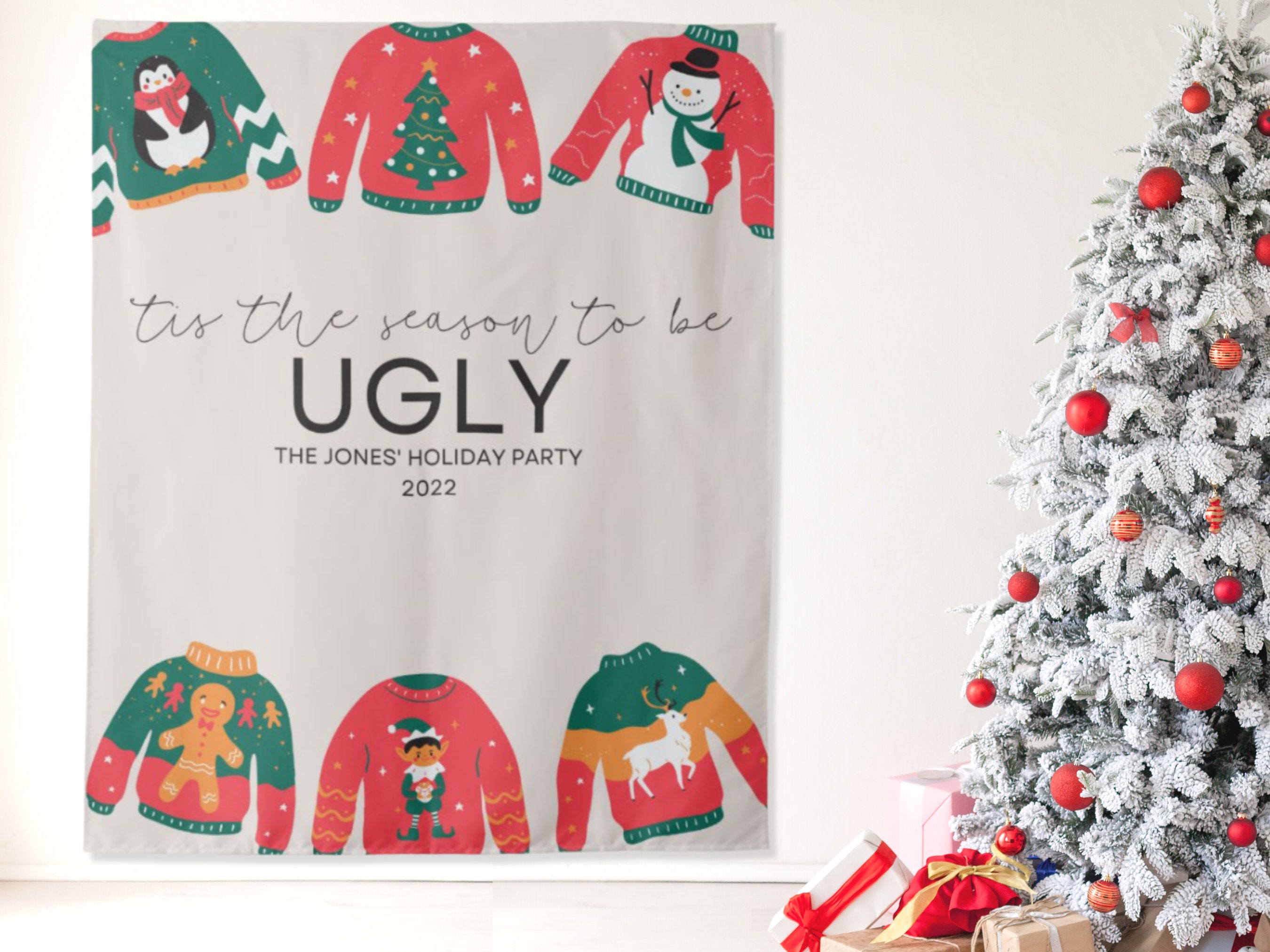 Let's Get Ugly Holiday Party Backdrop | Ugly Sweater Christmas Party Décor - Etsy